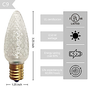 Minleon UL Listed Box of 25 C9 Led Replacement Bulbs,3 SMD LEDs in Each C9 Dimmable Lights Bulb for Outdoor Christmas String Lights,Full Waterproof and Break Resistant(Sun Warm White)