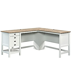 Sauder Cottage Road L-Desk, L: 65.11" x W: 58.66" x H: 29.76", Soft White Finish & Cottage Road Dresser, L: 56.77" x W: 19.29" x H: 35.35", Soft White Finish