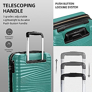 LEAVES KING Luggage 5 Piece Sets, Hard Shell Luggage Set Expandable Carry on Luggage Suitcase with Spinner Wheels Durable Lightweight Travel Set for Men Women(14/18/20/24/28, Green)