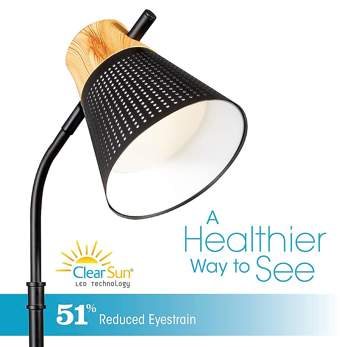 OttLite Wellness Series Wireless Charging LED Table Lamp, Black with Woodgrain Accents…