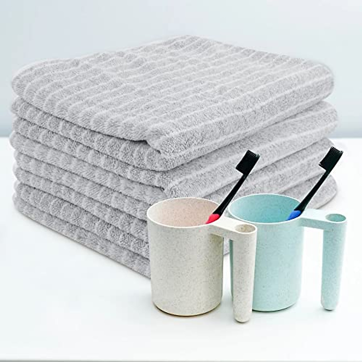 KinHwa Microfibre Hand Towels for Bathroom 4 Pack 30inch x 16inch Ultra Soft Lightweight Face Towels Super Absorbent Bath Towels Ideal for Hair Spa Sports and Travel Light-Gray