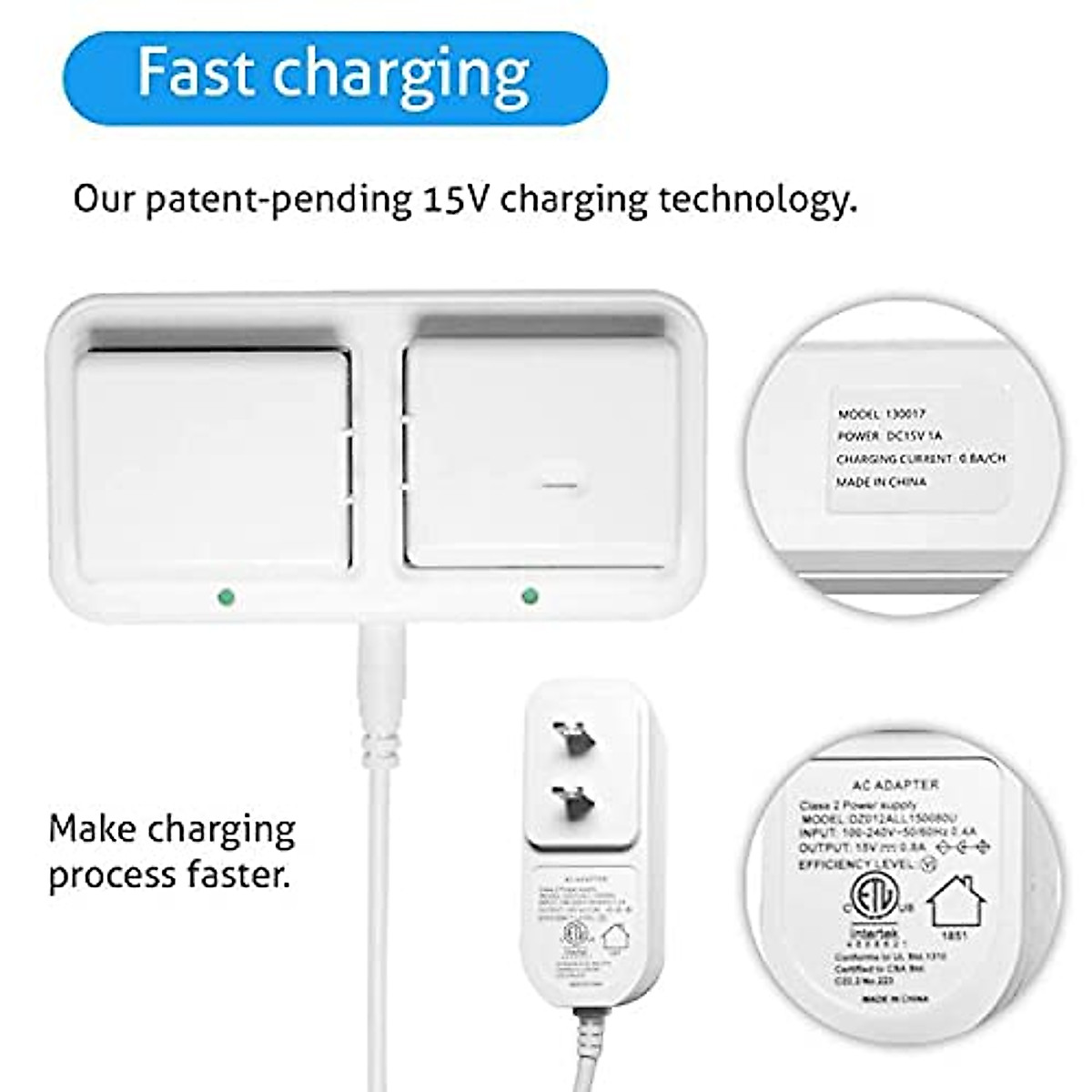 Charger Station (MPS Chip MP2615GQ) Compatible with Arlo Pro, Arlo Pro 2, Arlo Go, Arlo Security Light, Fireproof Material Adapter with 1.2M Long Cable