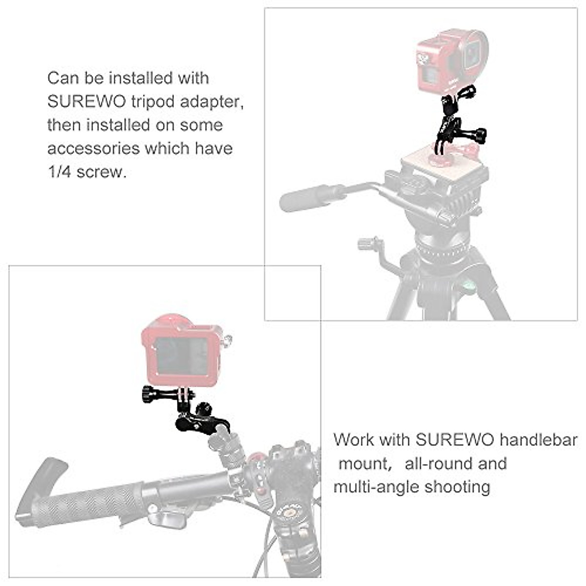 SUREWO Dual Rotating Extension Arm Mount Compatible with GoPro Hero 11 ...