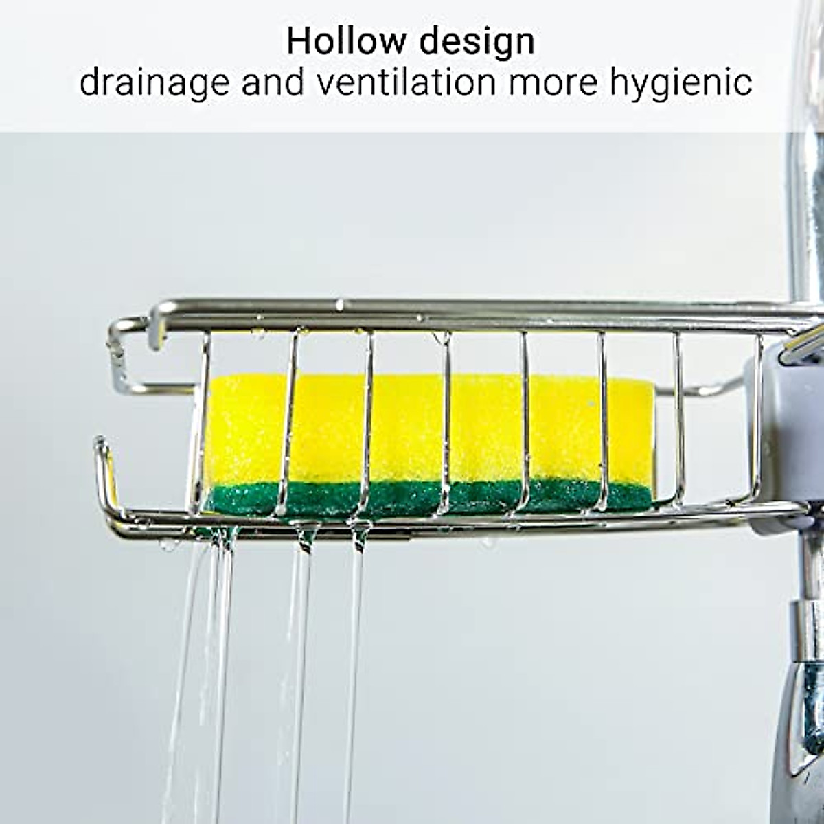 SooGree Kitchen Sink Organizer Over Faucet Sponge Holder,304 Stainless Steel Heavy Duty Thickening Hanging Faucet Drain Rack for Scrubbers,Soap,Bathroom,Detachable Storage Rack