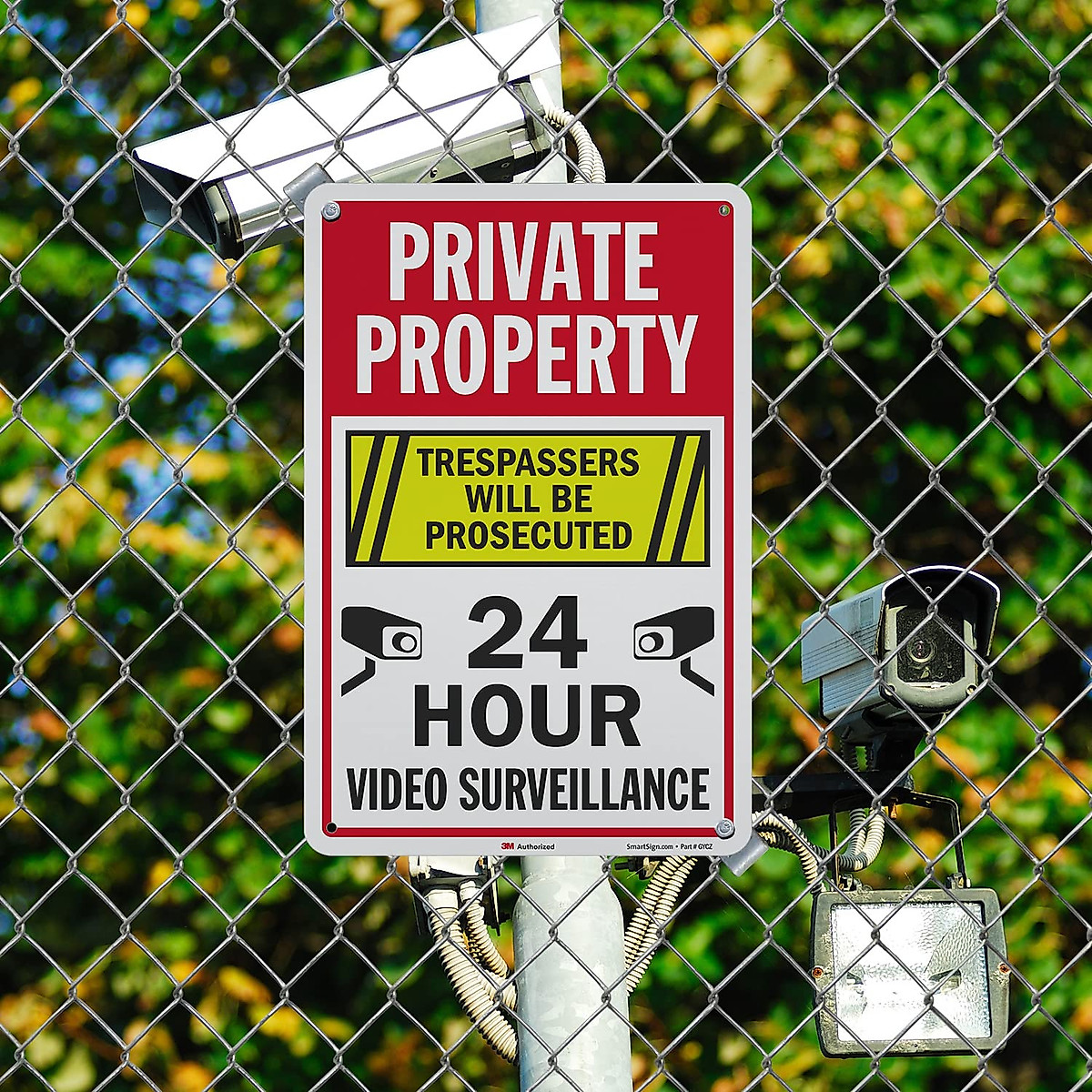 SmartSign 18 x 12 inch 'Private Property - Trespassers Will Be Prosecuted, 24 Hour Video Surveillance' Metal Sign, 63 mil Aluminum, 3M Laminated Engineer Grade Reflective Material, USA-Made