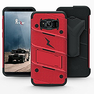 ZIZO Bolt Series for Samsung Galaxy S8 Plus Case Military Grade Drop Tested with Tempered Glass Screen Protector Holster RED Black
