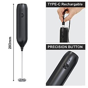 Influtto Powerful Handheld USB Rechargeable Electric Mini Compact Milk Frother, Foam Maker,Mini Mixer and Coffee Blender Black Color