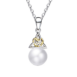 FANCIME June Birthstone Necklace Sterling Silver Celtic Knot Pearl Necklace 9-10mm Genuine White Freshwater Pearl Fine Jewelry for Women
