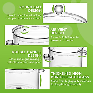 Glazzit Glass pots for cooking on stove - 2L/70oz- Heat-Resistant, Microwave safe, dishwasher safe, Electric & Gas stove safe (2.1 Quarts)