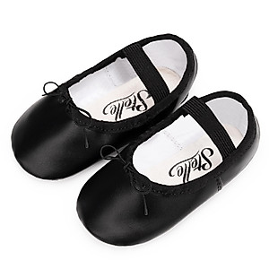 Stelle Ballet Shoes for Girls Toddler Dance Slippers PU Leather Boys Ballerina Shoes for Toddler/Little Kid/Big Kid/Women(Black,4ML)