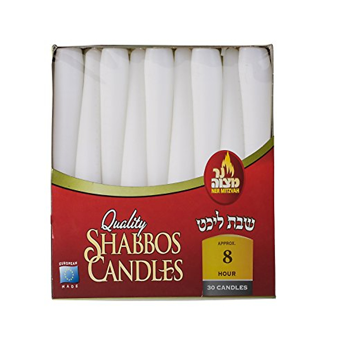Classic White Taper Candles - 10 Inch – 30 Bulk Pack – for Shabbat, Dinner Tables, Restaurants, Ceremonies and Emergency - 8 Hour Burn Time
