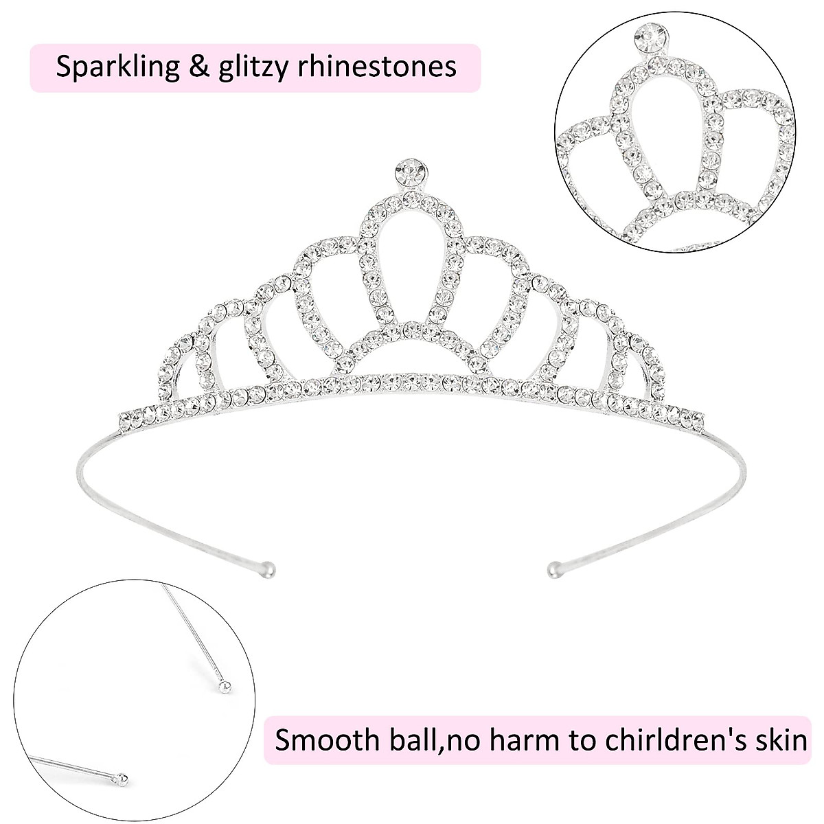 CURASA 2 Pieces Silver Crystal Princess Crown Tiara for Kids Tiaras and Crowns for Women Princess Crowns for Little Girls Elegant Tiara Headband for Birthday, Prom and Photograph