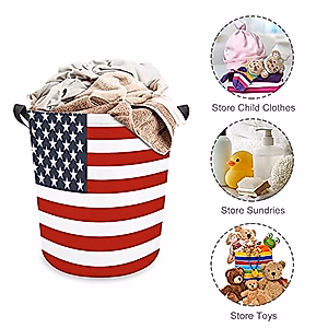 Patriotic American Flag Red White Blue Laundry Hamper Laundry Basket Dirty Clothes Bag Foldable Bucket Washing Bin Toys Storage Organizer for College Dorms, Kids Bedroom,Bathroom