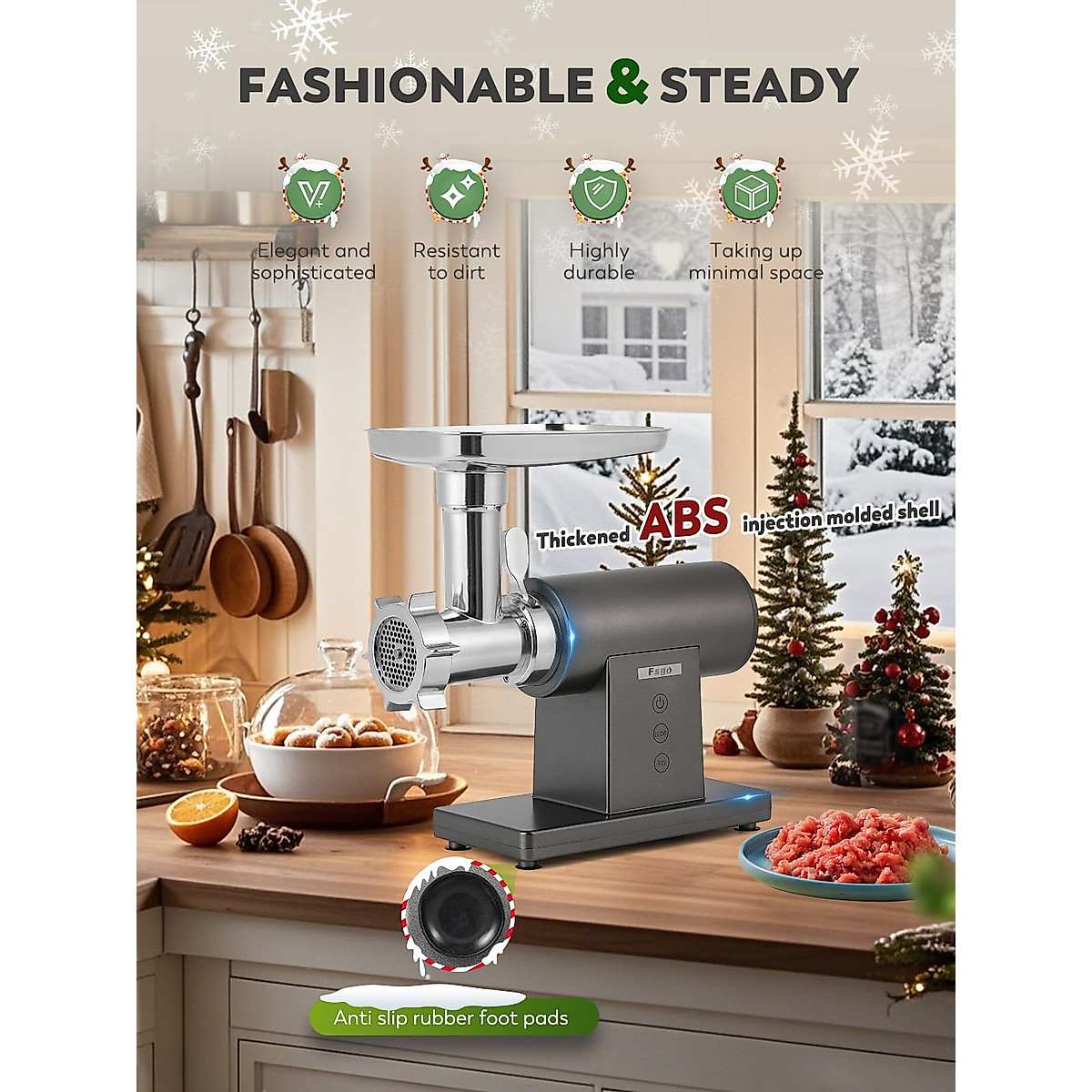 Flyseago Meat Grinder Electric 3200W Heavy Duty Meat Mincer Chopper Machine Touch Control Multifunctional with Cutting Blade 3 Grinding Plates 3 Sausage Stuffers Kubbe Kit for Household&Commercial