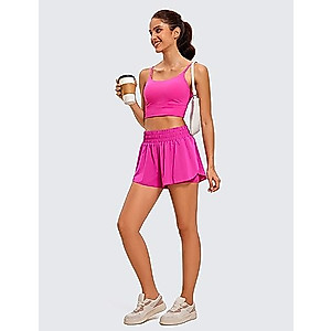 CRZ YOGA 2 in 1 Flowy Running Shorts for Women High Waisted Quick Dry Athletic Gym Lounge Workout Shorts Cute Tennis Skirts Hibiscus Purple Large