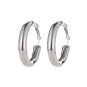S5E5X Alloy Earrings, Punk Rock Minimalist 50mm Thick Tube Big Gold Alloy Round Circle Hoop Earrings (Sliver)