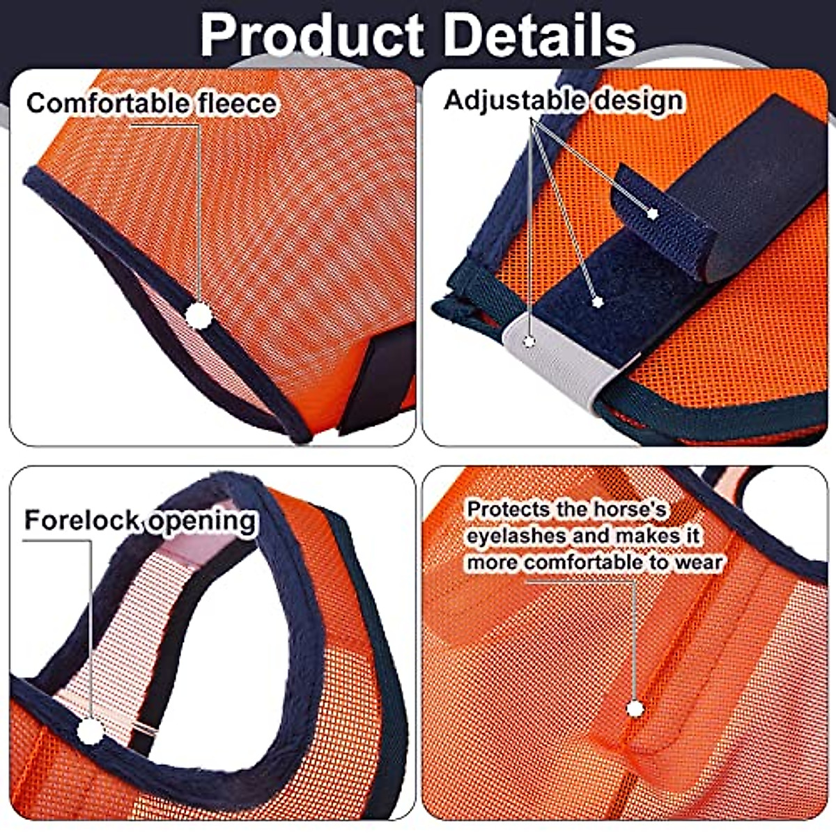 2 Pieces Horse Mask Protective Equine Mask Adjustable Comfort Horse Masks, L, Orange, Pink