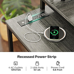 Huuger Reversible L Shaped Computer Desk with Drawers, Gaming Desk with LED Lights and Power Outlets, Office Desk with Storage Shelves, Corner Desk with Monitor Stand, for Home & Office, Gray