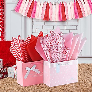 CHRORINE 50 Sheets Tissue Paper Valentines Wrapping Paper 5 Style Pink Tissue Paper Bulk for Packaging Valentine's Day Wedding Art Craft