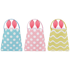 Ivenf Easter Tote Bags with Bunny Ears 3ct, Pink Blue Yellow Easter Gift Bags for Hunt Games Eggs, Kids School Home Party Supplies Decorations