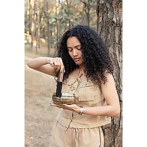 Large Tibetan Singing bowl Set - Bronze Style - Easy To Play - 5" Sound Yoga Bowl Mantra Design Mindfulness Meditation Healing Sound Gift By Himalayan Bazaar