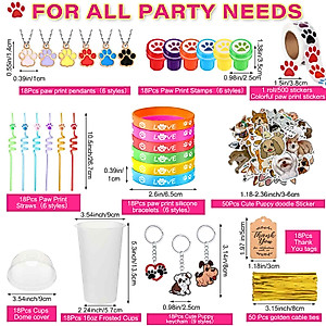 Gejoy 178 Pcs Dog Paw Party Favors Set Includes Paw Straws Cups Silicone Bracelet Keychain Stamper Sticker Pendant Chain Thank You Tag for Boy Girl Dog Paw Theme Party Supplies (Puppy, Paw)