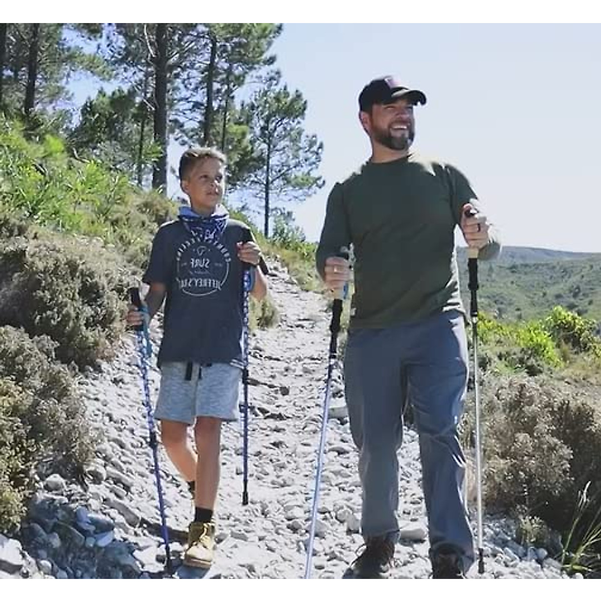 Kids Hiking Poles – Adjustable Telescopic Trekking Poles for Children – Includes: 2 Collapsible Walking Sticks for Hiking, Carrier Bag and Accessories All Designed for Boys and Girls (Blue)