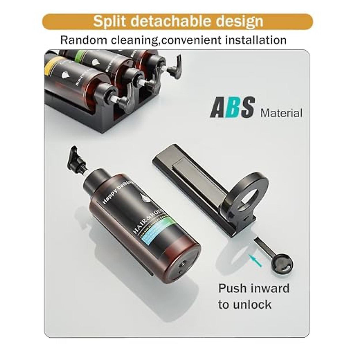 FANYX Shampoo and Conditioner Dispenser Wall Mount Set, Shower Dispenser 3 Chamber No Drill,17 Oz Refillable Shower Soap Dispenser Wall Mounted for Bathroom (Amber)