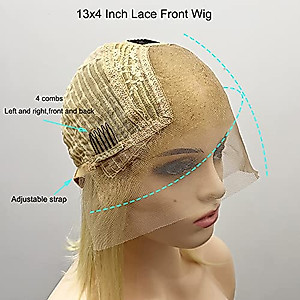 Lovigs Transparent Lace Front Wigs Human Hair with Baby Hair Natural Hairline Blonde Bob Wig Straight Hair Brazilian Virgin Human Hair 613 Bob Wigs for Black Women(8 Inch 613 color)