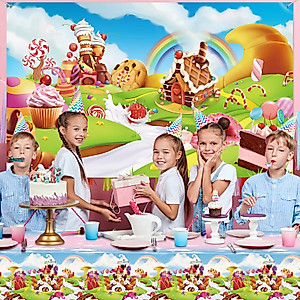 87 Pcs Candyland Themed Party Decorations, Candyland Lollipop Tablecloth and Lollipop Themed Backdrop with Balloon Garland Kit Christmas Candy Party Supplies for Christmas Halloween Party Supplies