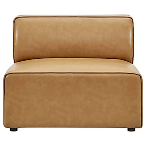 Modway Mingle Vegan Leather Sectional Sofa Armless Chair in Tan