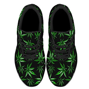 Marijuana Print Pot Leaf Weed Shoes - Men Women Lightweight Breathable Cannabis Running Sneakers, Sport Athletic Tennis Shoes, Stoner Gift Black Size 10.5