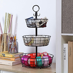 SunnyPoint Countertop French Country 3 Tier Wire Basket Stand For Storing & Organizing, Eggs, And More (3 Tier, Black)