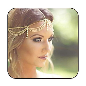 Catery Gold Hair Chain Jewelry Bride Wdedding Headbands Tassels Boho Headpiece Head Chain Rhinestones Hair Jewelry Spring Summer Christmas Head Chain for Women