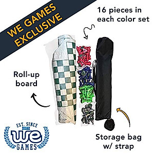 WE Games Four Player Chess Set, Chess Board for Team Chess, Combination Chess Game for Up to 4 Players, Unique Chess Sets for Adults and Kids, Roll Up Vinyl Chess Mat with 4 Sets of Chess Pieces