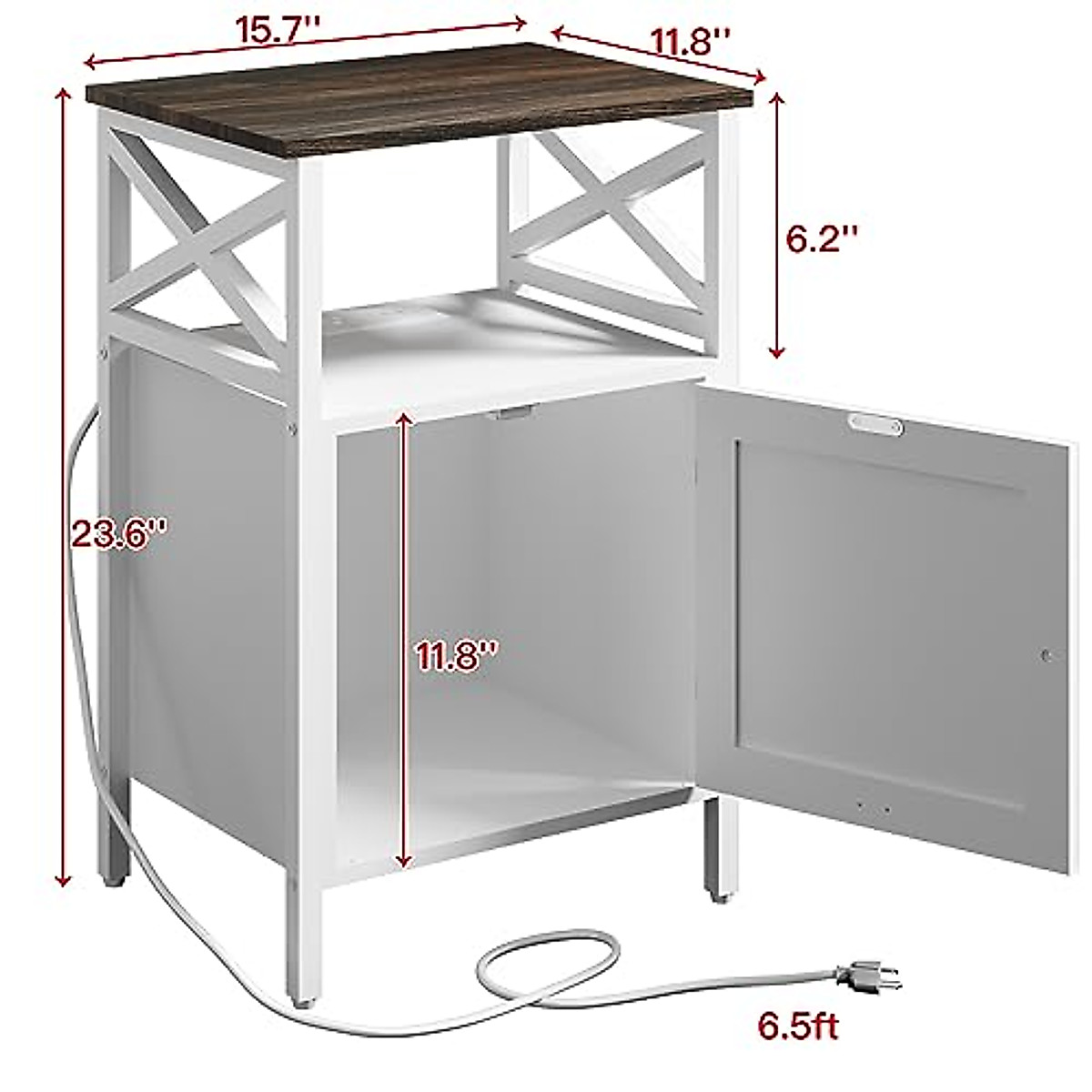 LDTTCUK Side Table with Charging Station, End Table with Power Outlet & USB Ports, Nightstand with 2 Tiers Storage Space and Storage Cabinet, Sofa Side Tables for Bedroom, Living Room,Office,White