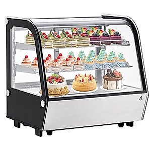Acekool 4.2 Cu.Ft Commercial Countertop Refrigerator - Display Case w/Led Lighting, Auto Defrost, Air-Cooling, Rear Sliding Door for Cafe Restaurant, Countertop/Floor Refrigerator
