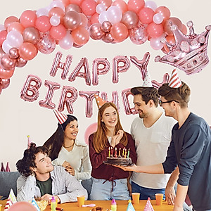 21st Birthday Decorations for Her, 94pcs Rose Gold Party Decorations for Girls, 40in 21st Birthday Balloons, 21st Happy Birthday Banner, Pink White Rose Gold Balloon Arch Kit Crown Champagne Balloon