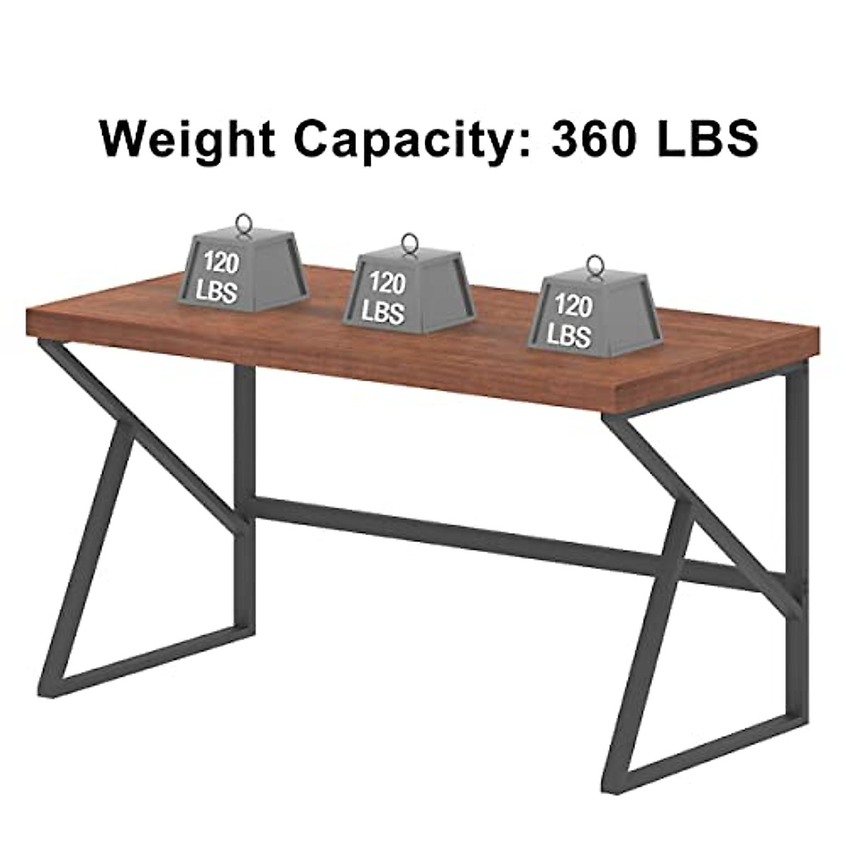 IBF Solid Wood Computer Desk, Natural Real Wooden and Metal Home Office Desk, Farmhouse Industrial Modern Executive Desk Workstation,Laptop PC Table for Gaming Work Writing Study,Rustic Brown,55 Inch