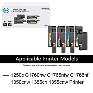 1250 Toner Cartridges High Yield 4 Pack (Black, Cyan, Magenta, Yellow) Tanfejr Compatible 810WH C5GC3 XMX5D WM2JC Toner Replacement for Dell C1765nf 1350cnw 1355cn 1355cnw Printer