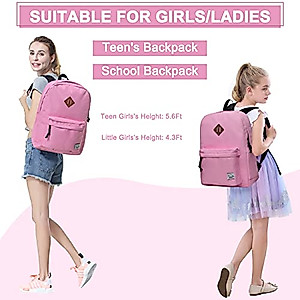 VASCHY School Backpack, Lightweight Water Repellent Backpack Men School Bag Women Children Boy Leisure for Girl School High School Teenagers College Business Travel, Pink, M, Backpacks Handbags