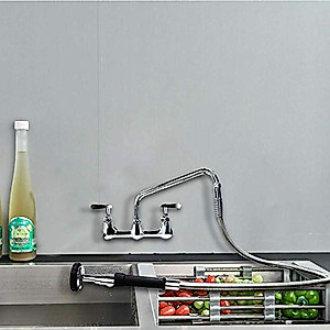 KWODE Pre-Rinse Hose with Spray Valve 44 Inch Flexible Stainless Hose with Sprayer Nozzle Head Replacement Kit for Commercial Kitchen Sink Faucet(Free Brass Adapter to Connect Add-on Swivel Spout)