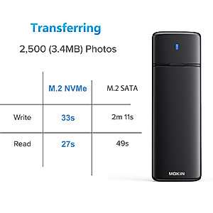 MOKiN M.2 NVMe SATA SSD Enclosure Reader Tool-Free, NVMe to USB 3.2 Gen 2 10Gbps NVMe PCIe and 6Gbps SATA, External Enclosure Thunderbolt Support UASP Trim for SSD Size 2230/2242/2260/2280