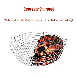 Mydracas Lump Charcoal Fire Basket with Divider Big Green Egg Accessories Ash Basket Stainless Steel Charcoal Basket for XLarge Big Green Egg(with Divider)