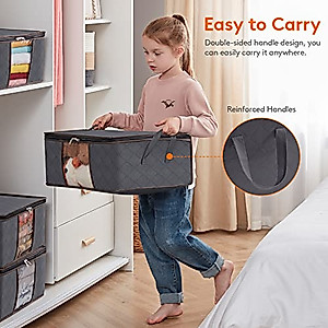 Lifewit 4-Pack Clothes Storage Bag, Foldable Storage Bins Closet Organizer with Reinforced Handle, Storage Containers With Sturdy Fabric Clear Window for Towel, Sweater, T-shirts, Gray