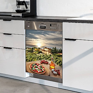 Dishwasher Magnet Cover Italian Pizza Against Villa Tuscany Italy Magnetic Refrigerator Stickers Decorative Appliance Cover Fridge Panels Metal Door Garage 23x26in