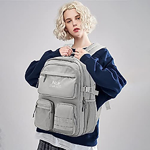 El-fmly Big School Backpack Bookbag for Teen Students, Multi Pockets Water Resistant Casual Daypack with 15.6 inch Laptop pocket for Travel(Grey)