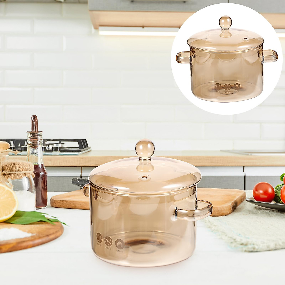 GANAZONO Nonstick Cookware Glass Cooking Saucepan Glass Cooking Pot Soup Pot Stew Pan with Lid and Double Ear Noodle Bowl Korean Ramen Pot Glass Cookware 1500ML Glass Stovetop Pot Oven Pans