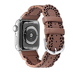 Secbolt Leather Bands Compatible with Apple Watch Band 38mm 40mm 41mm iWatch SE Series 9 8 7 6 5 4 3 2 1, Breathable Chic Lace Leather Strap for Women, Brown
