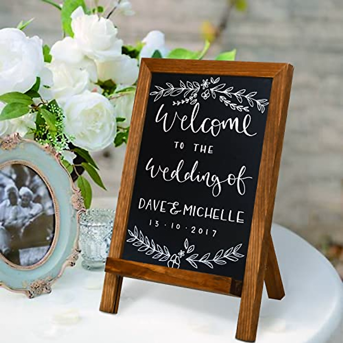 4 THOUGHT Tabletop Small Chalkboard Signs for Food, 9.5" x 14" Magnetic Wooden Mini Chalkboard with Stand Kids Chalk Board Easel Countertop Menu Board for Kitchen Home Cafe Wedding, Rustic Brown